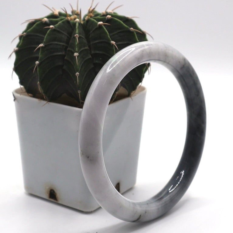 Jadeite Jade Bangle | Premium Grey Bangle (62mm) | Mandalay Jade
